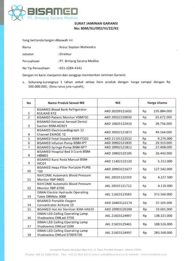 Surat Jaminan Garansi | PDF