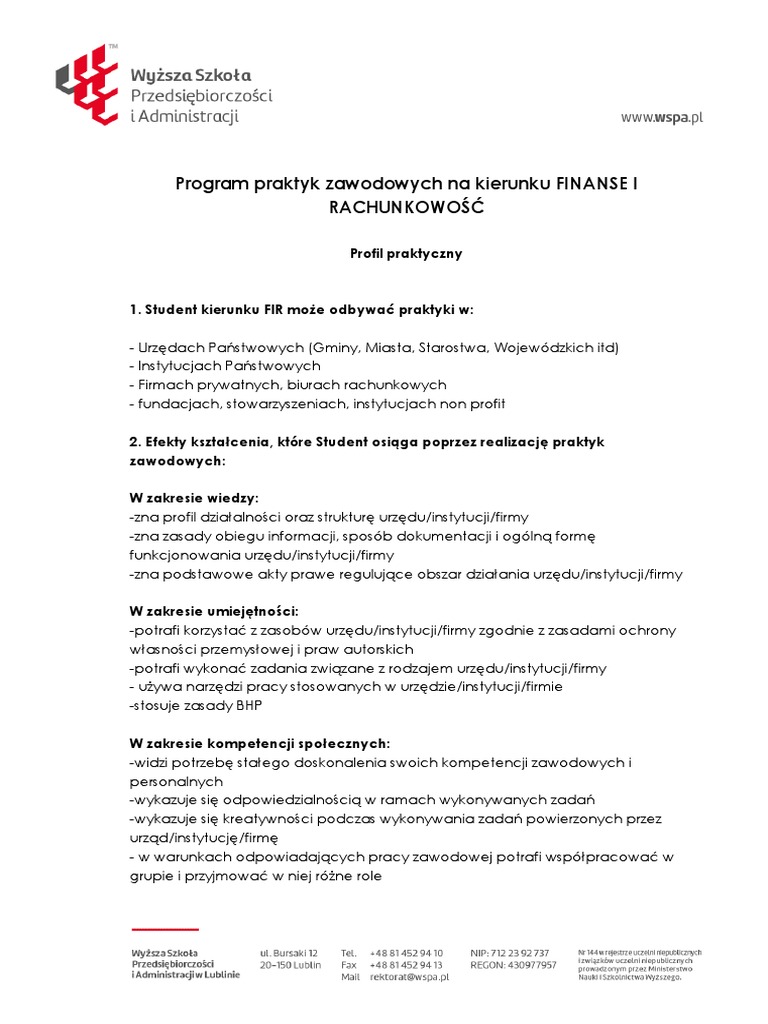 Fir Program Praktyk | PDF