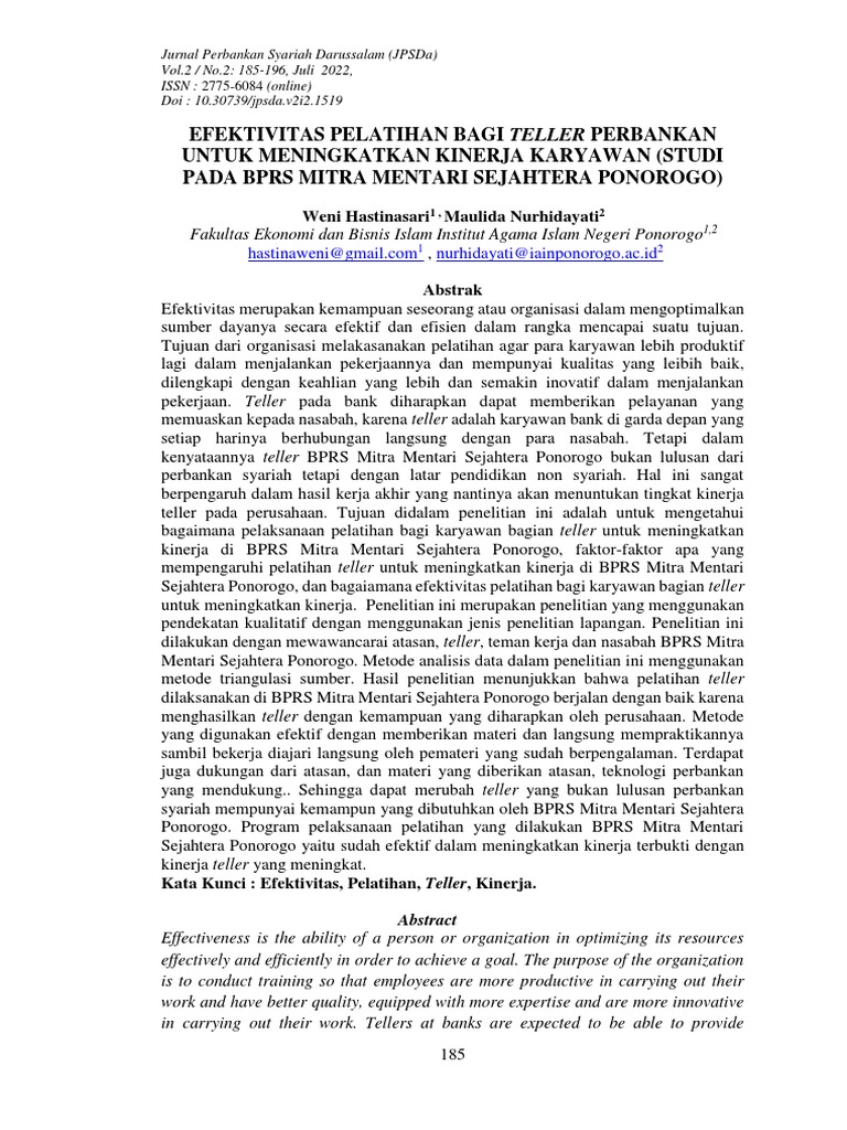 Pelatihan Teller BPRS Ponorogo Efektif | PDF