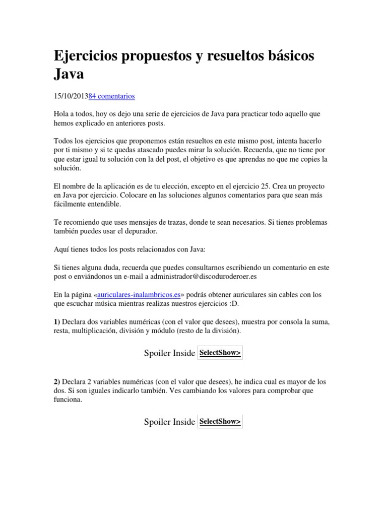 Ejecicios de Java | PDF | Java (lenguaje de programación) | Multiplicación