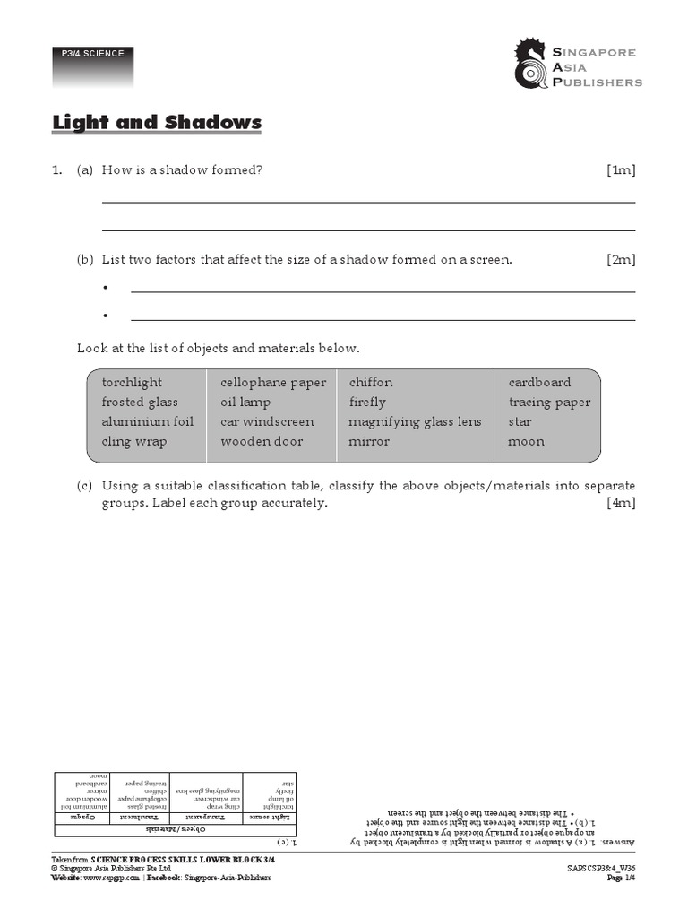 Light and Shadows: P3/4 Science | PDF | Shadow | Camera
