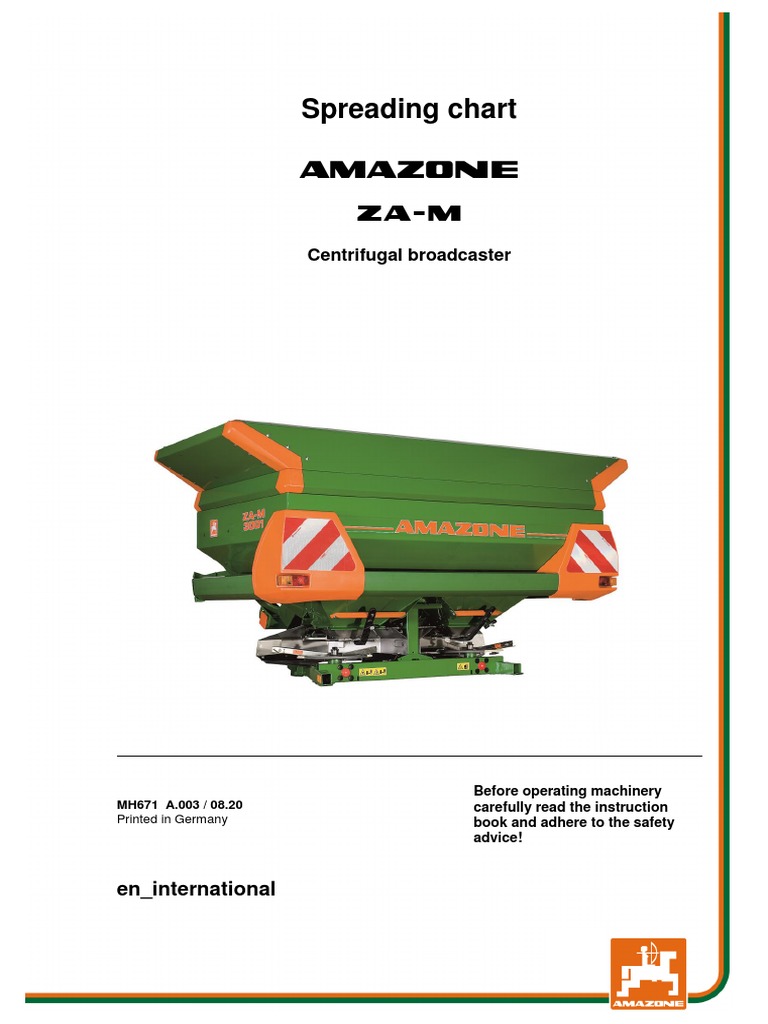 Amazone Zax 1402 Spreading Chart | PDF | Fertilizer | Chemical Substances