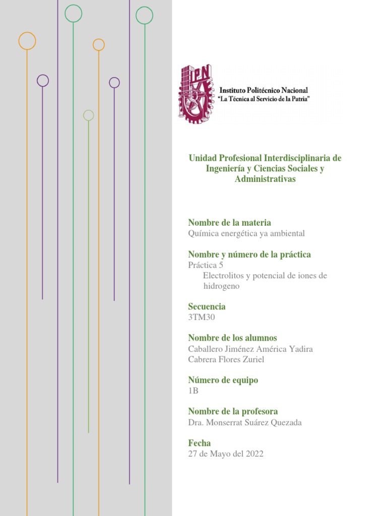 Reporte de Practica 5 Electrolitos y PH Equipo 1B | PDF | Ph | Electrólito