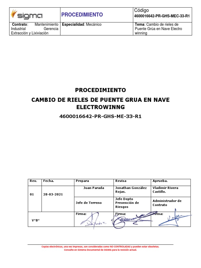 4600016642-Pr-Ghs-Me-033 - R1 Cambio de Rieles Electrowin | PDF ...