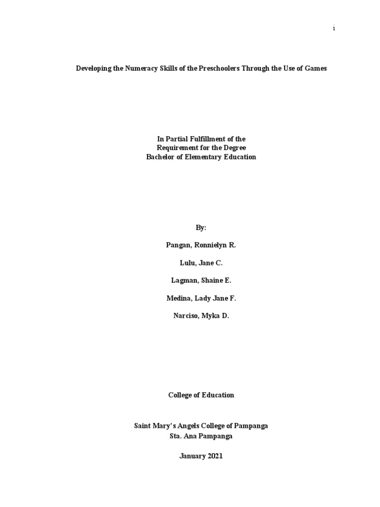 Developing The Numeracy Skills of The Preschoolers Through The Use of ...