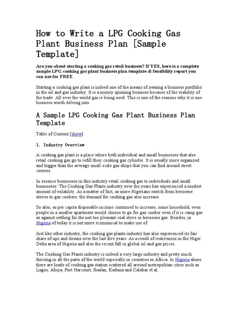 How to Write a LPG Cooking Gas Plant Business Plan | PDF | Liquefied ...