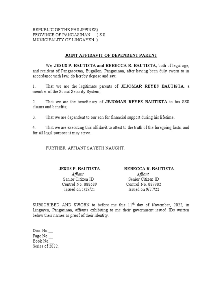 Affidavit of Dependency | PDF | Law