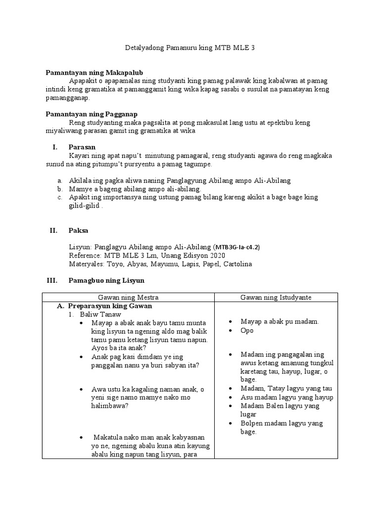 Detailed Lesson Plan in MTB-MLE | PDF