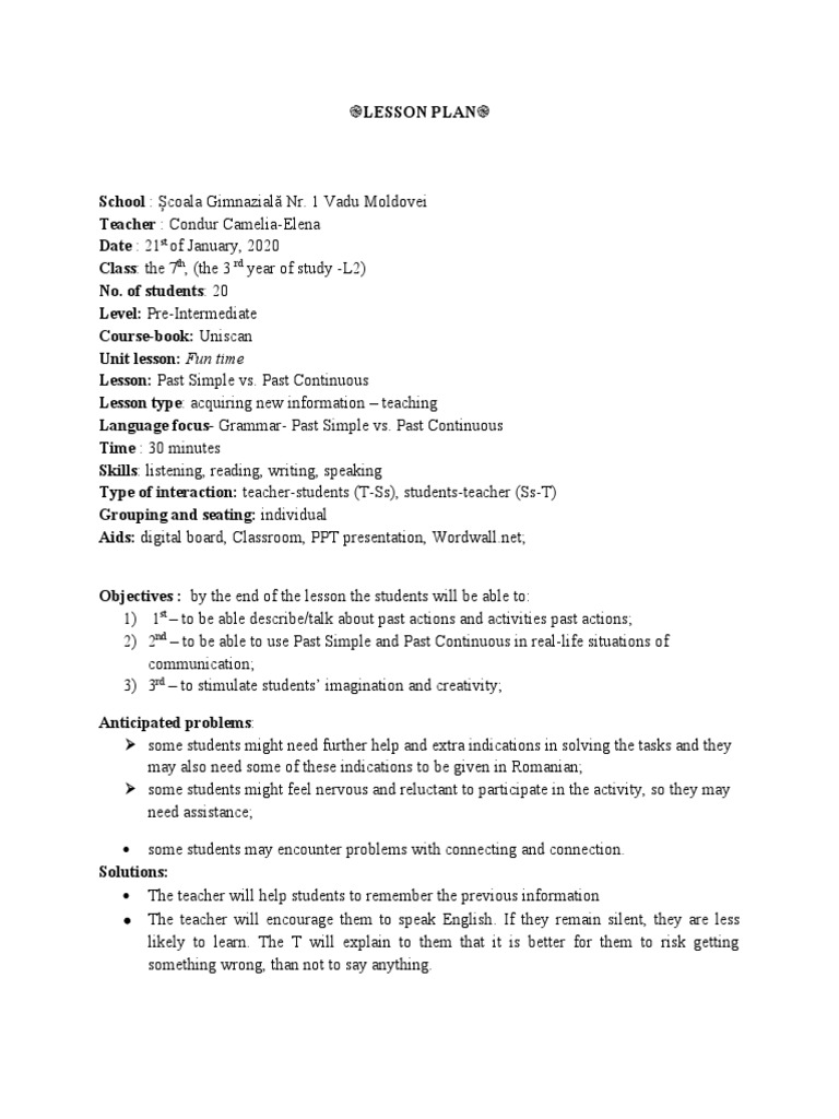 Past Tense Pedagogy: Analyzing a Lesson Plan focused on Teaching the ...