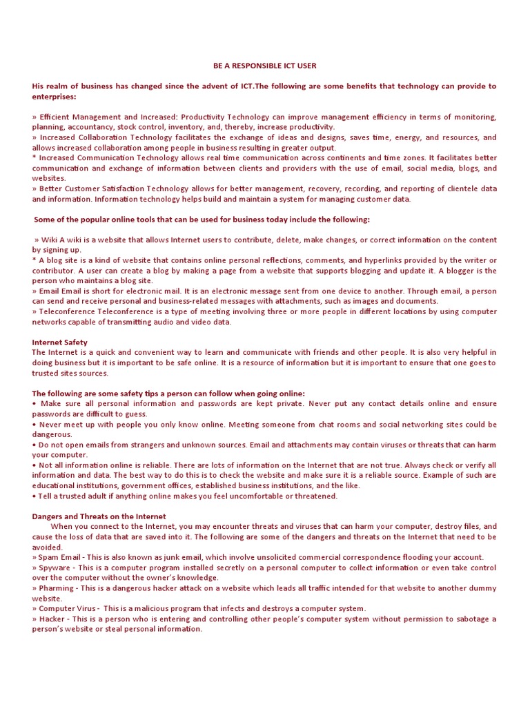Be A Responsible Ict User | Download Free PDF | Blog | Internet