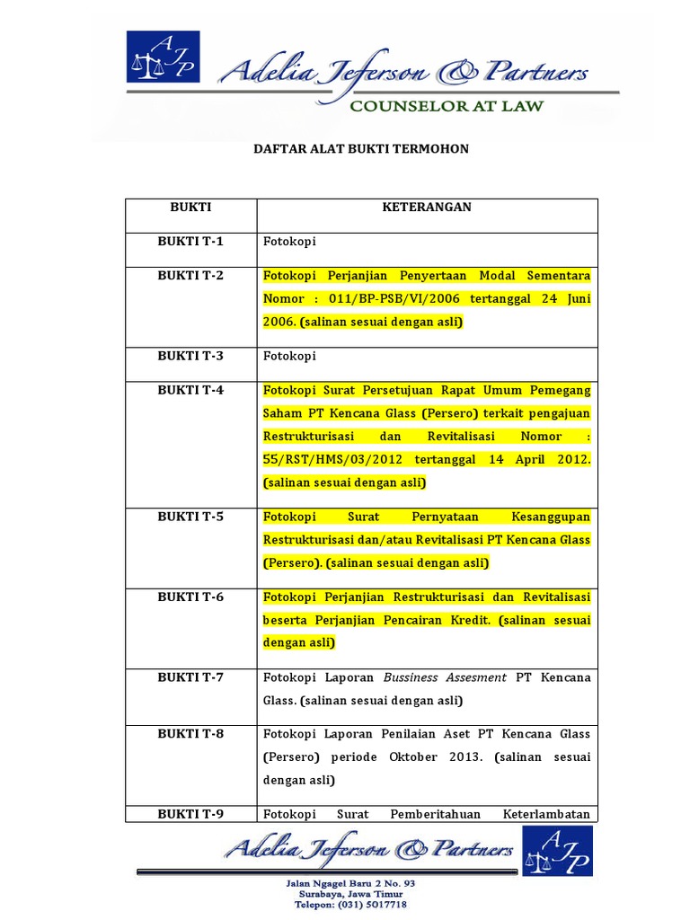 List Alat Bukti Termohon | PDF