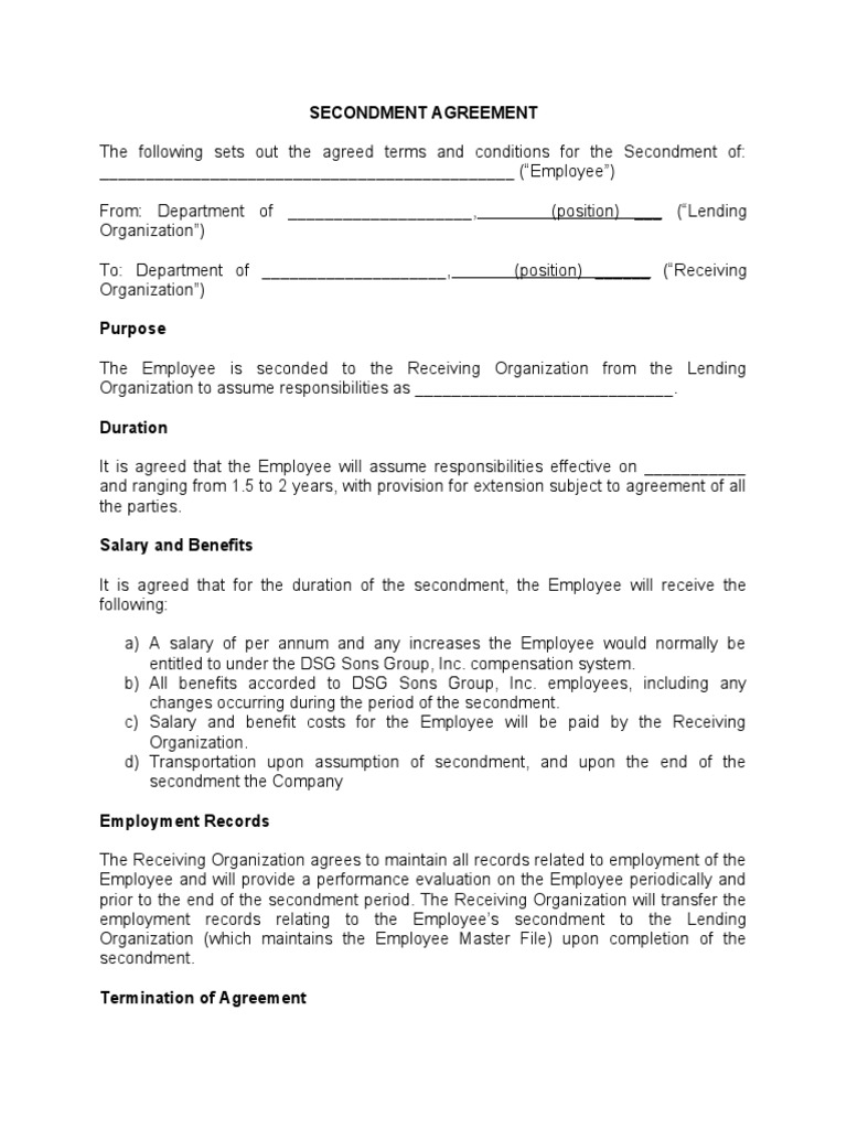 Secondment Agreement for DSG Sons Group | PDF | Employment | Salary