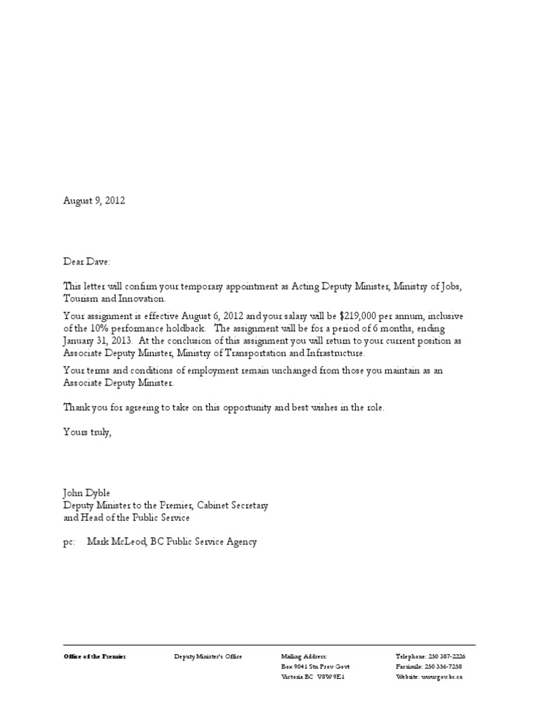 Temporary Appointment Letter Example | PDF | Finance & Money Management