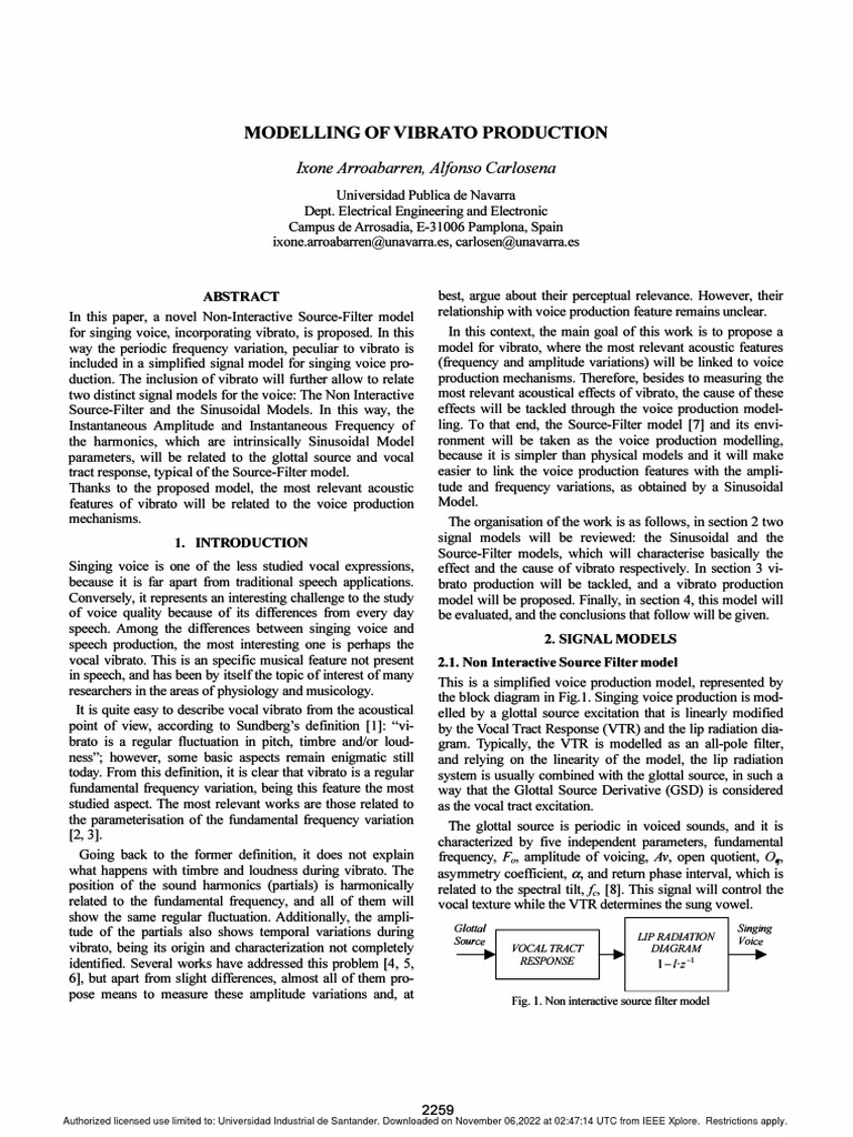 Vibrato Production Model in Singing Voice | PDF | Human Voice | Singing