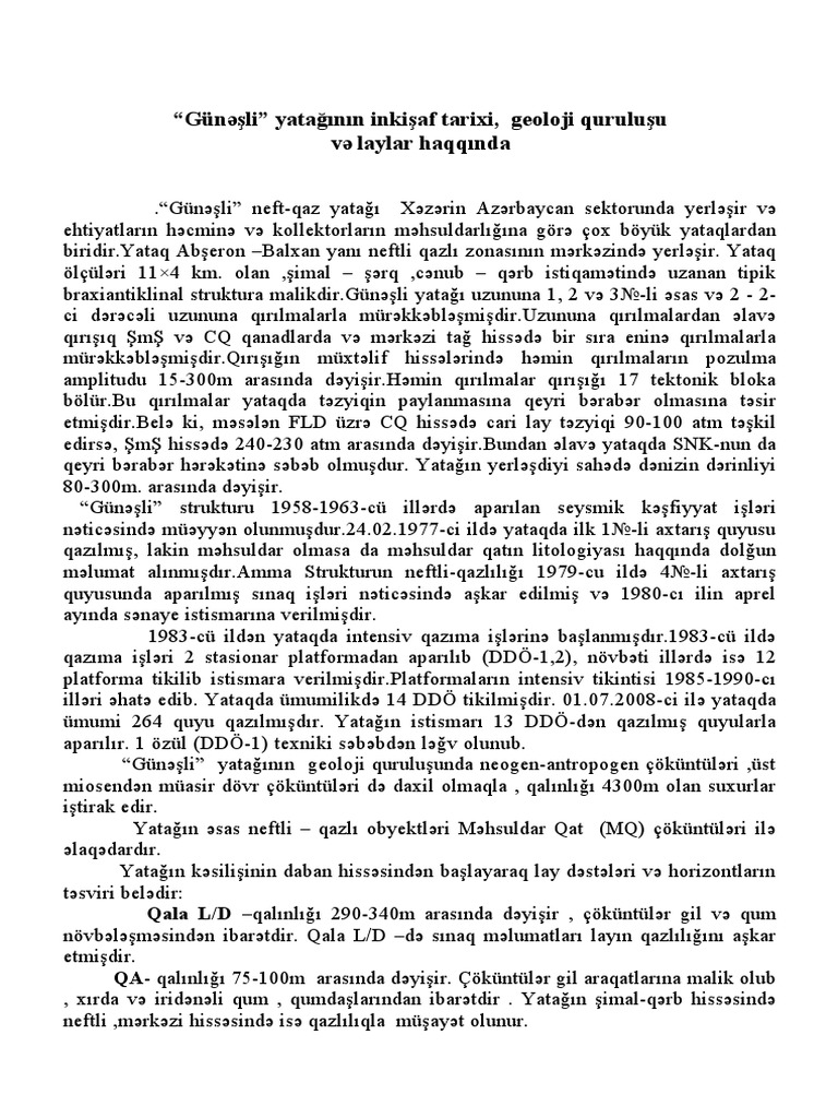 Yatağın Geoloji Quruluşu VƏ Laylar Haqqında | PDF