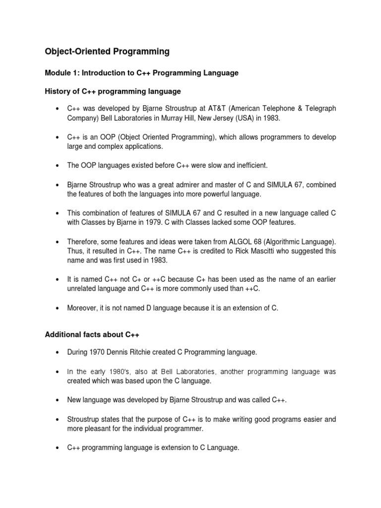 History of C | PDF | C++ | Object Oriented Programming