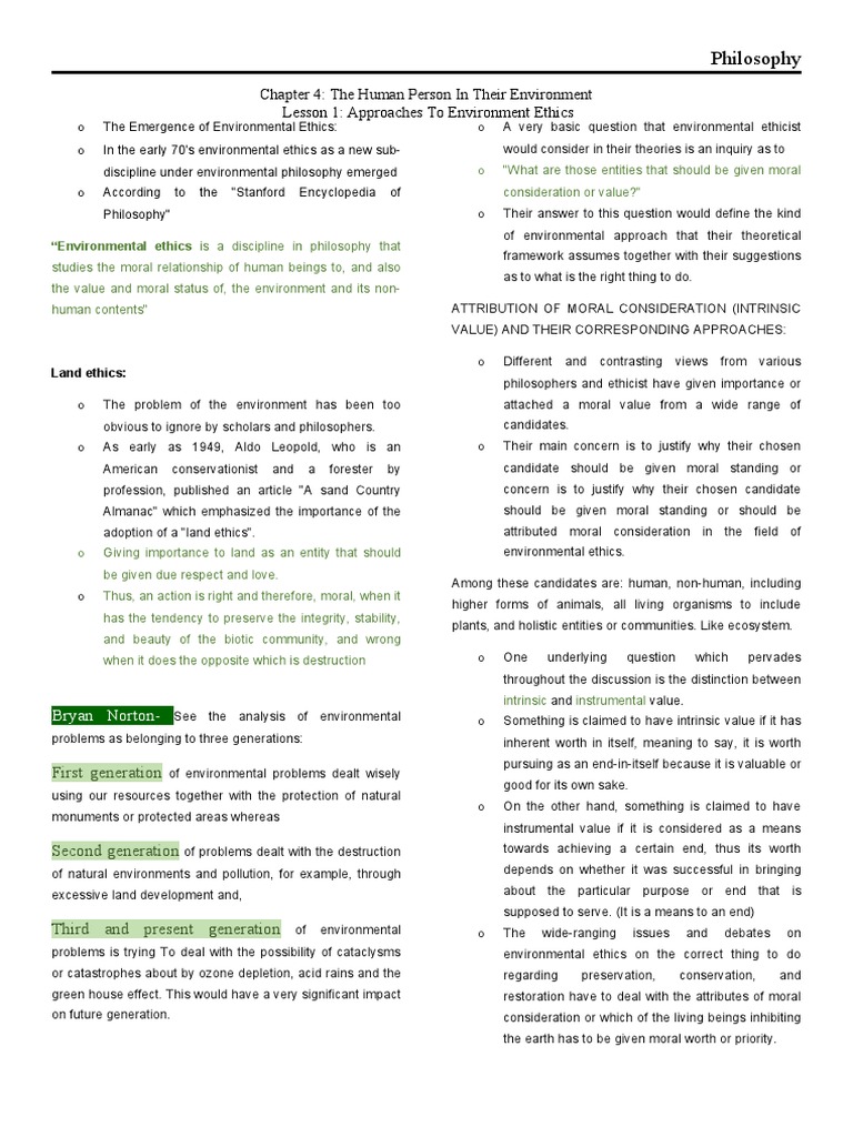 Philosophy: Chapter 4: The Human Person in Their Environment Lesson 1 ...