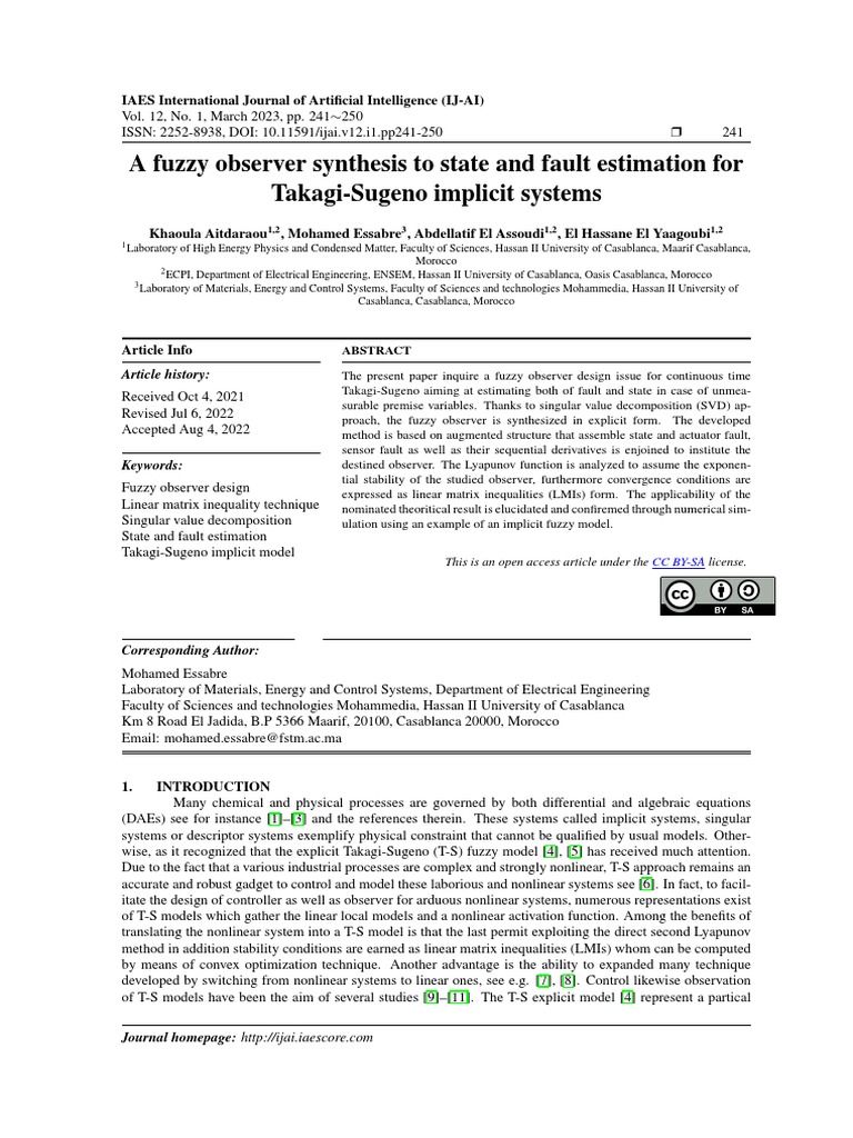 A Fuzzy Observer Synthesis To State and Fault Estimation For Takagi-Sugeno Implicit Systems ...