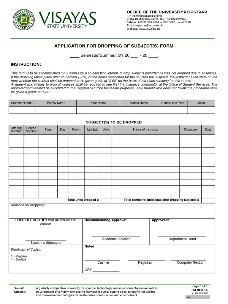 FM-REG-14 Application For Dropping Form - v1 06-30-2020 | PDF ...