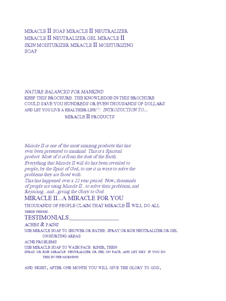 Introduction to the Miracle II Product Line and Claims of Its ...