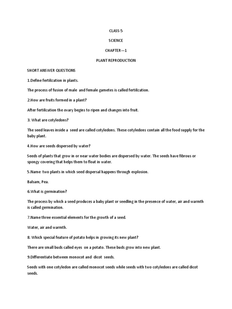 Class-5 Science Plant Reproduction | PDF | Seed | Germination