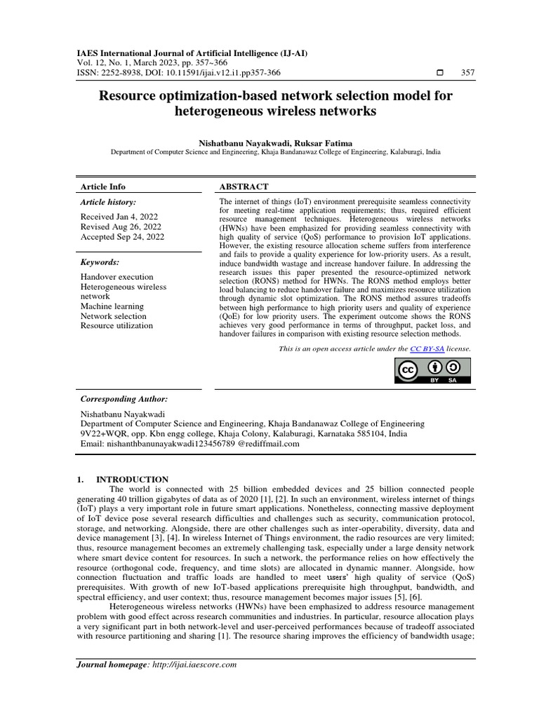 Resource Optimization-Based Network Selection Model For Heterogeneous Wireless Networks | PDF ...