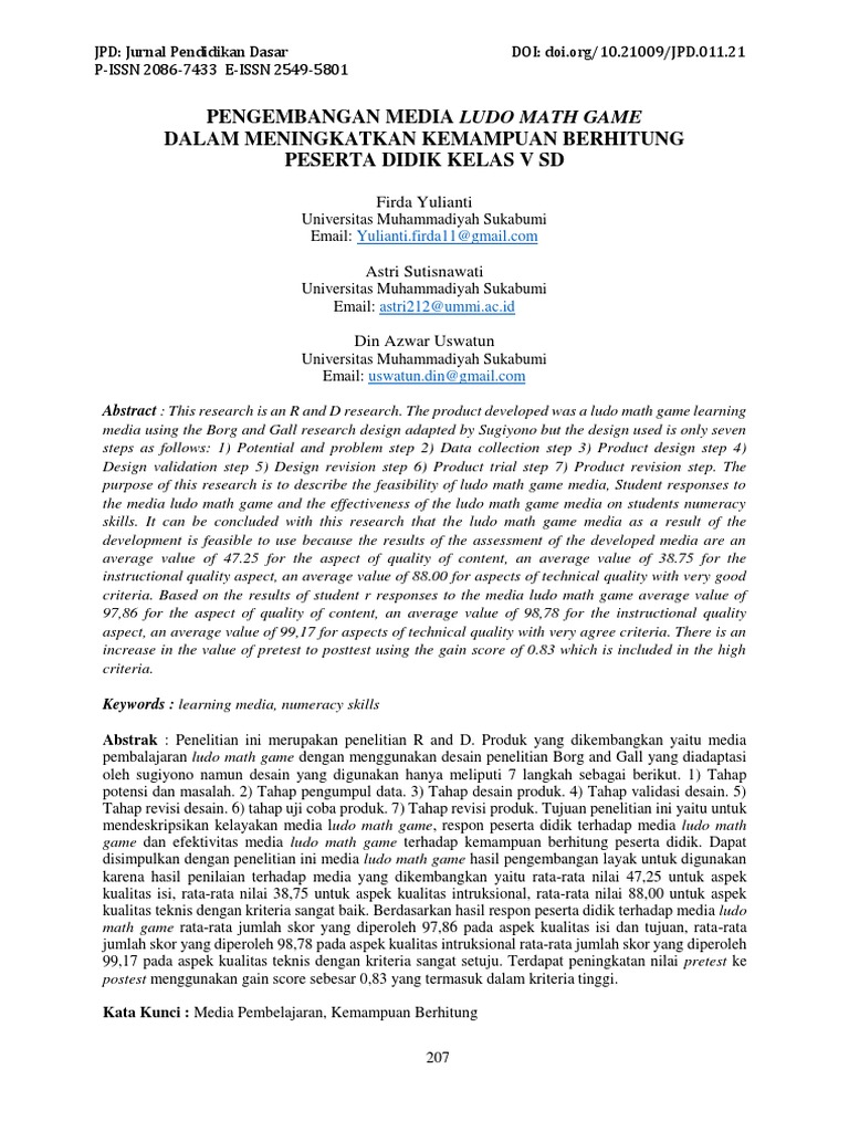 Pengembangan Media Ludo Math Game Dalam Meningkatkan Kemampuan ...