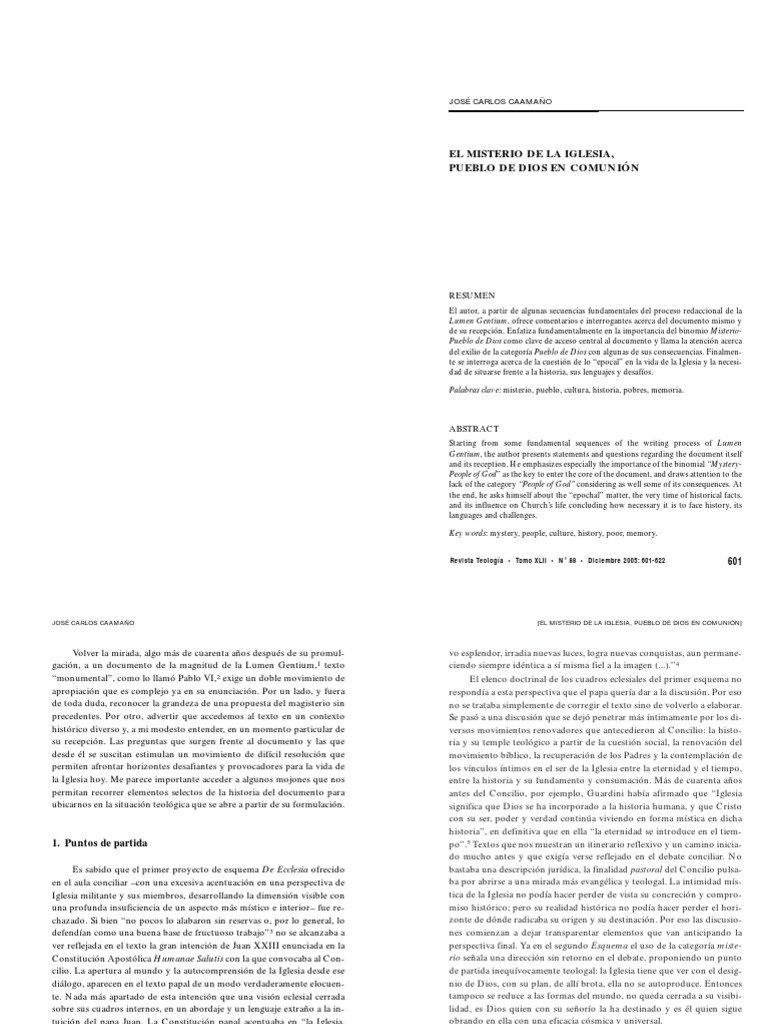 El Misterio de La Iglesia, Pueblo de Dios en Comunión: Resumen | PDF | Iglesia Católica | Papa