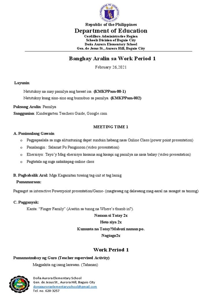 Banghay Aralin Sa Kinder Cot 1 | PDF