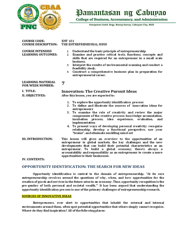 Week 7 (Learning Materials) | PDF | Entrepreneurship | Creativity