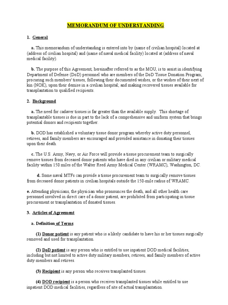 Memorandum of Understanding Template 03 | PDF | Organ Donation | Organ ...