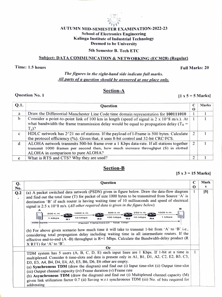 DCN EC-3028 Mid Semester Autumn 2022 Question Paper | PDF | Ieee 802.11 | Computer Network