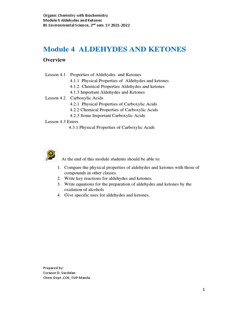 Module 4 Aldehydes and Ketones | PDF | Aldehyde | Ketone