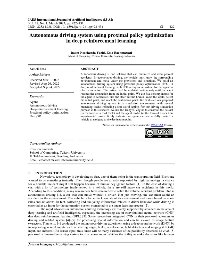 Autonomous Driving System Using Proximal Policy Optimization in Deep Reinforcement Learning ...