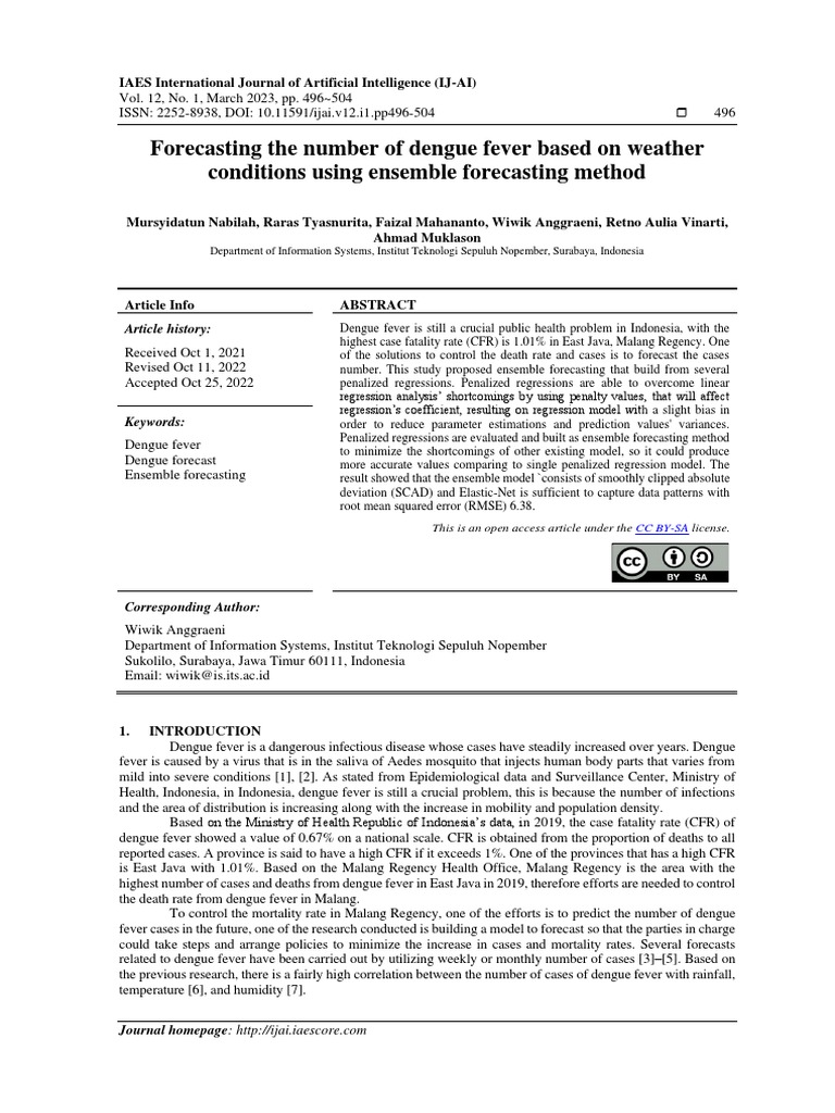 Forecasting The Number Of Dengue Fever Based On Weather Conditions Using Ensemble Forecasting