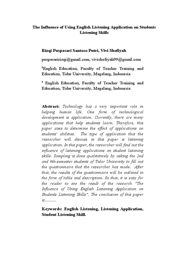 The Influence of Using English Listening Application On Students ...