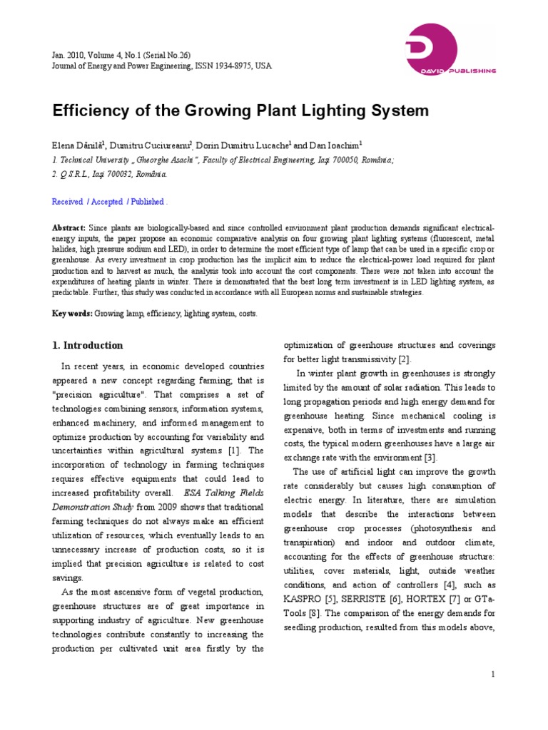 Efficiency of The Growing Plant Lighting System - Template | PDF ...