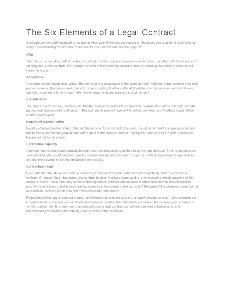 Six Essential Elements of Contracts | PDF | Consideration | Justice