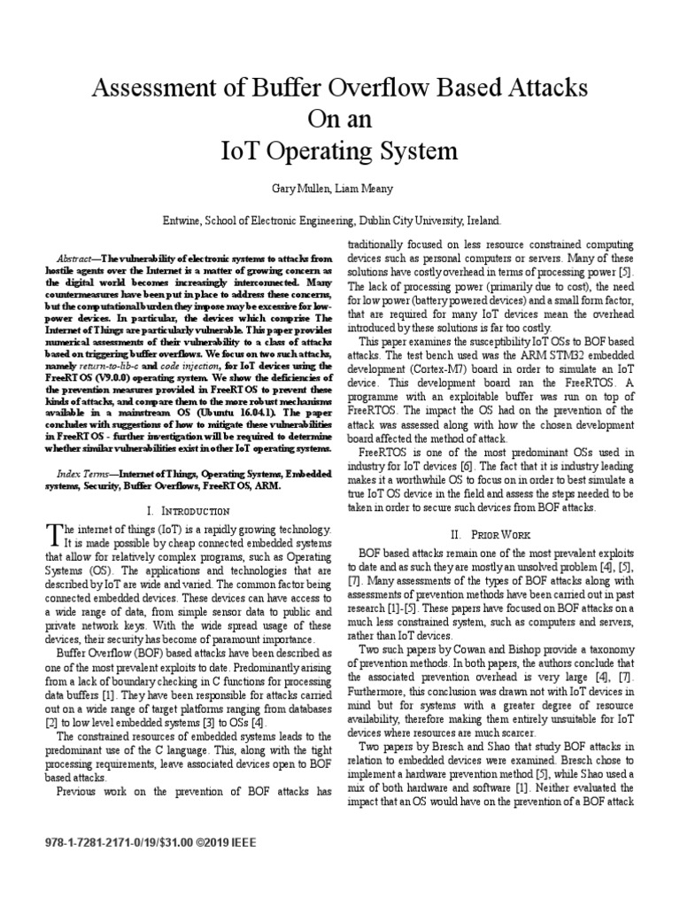 Assessment of Buffer Overflow Based Attacks On An IoT OS | PDF | Internet Of Things | Operating ...
