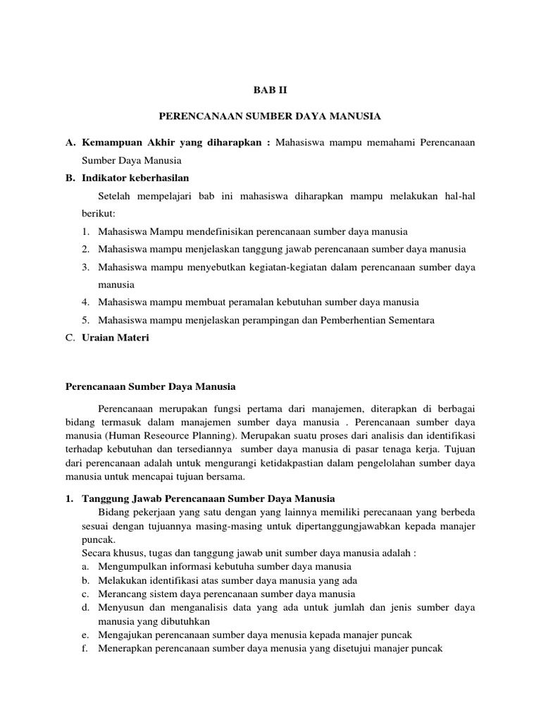 Bab Ii Perencanaan SDM | PDF | Karier & Perkembangan | Bisnis