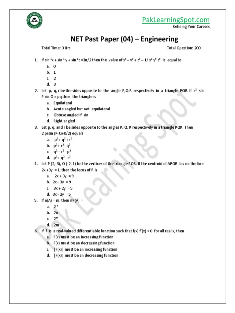 NET Past Paper 4 Plspot | PDF | Rotation Around A Fixed Axis | Acceleration
