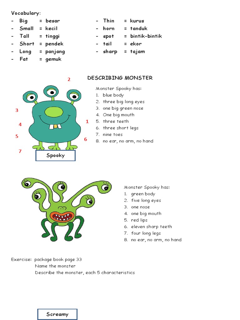 Monster Description Vocabulary Guide | PDF