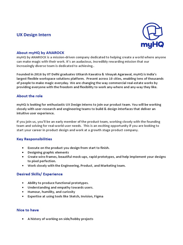 MyHQ - Product Design Intern | PDF | Prototype | Business