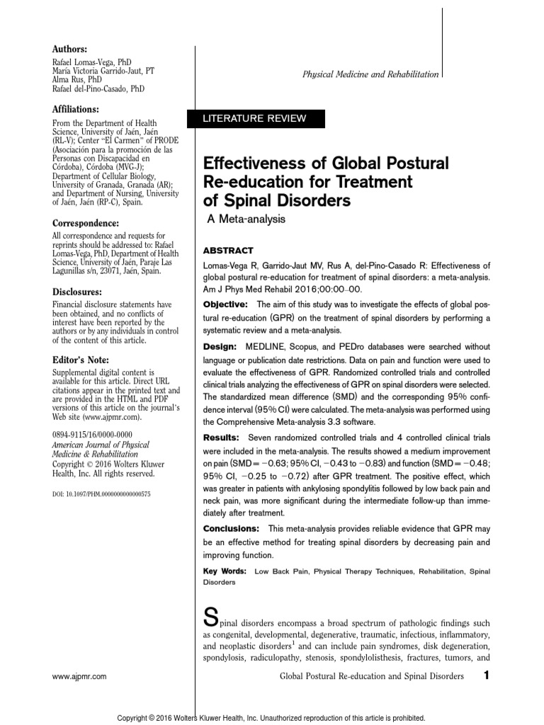Effectiveness of Global Postural Re-Education For Treatment of Spinal ...