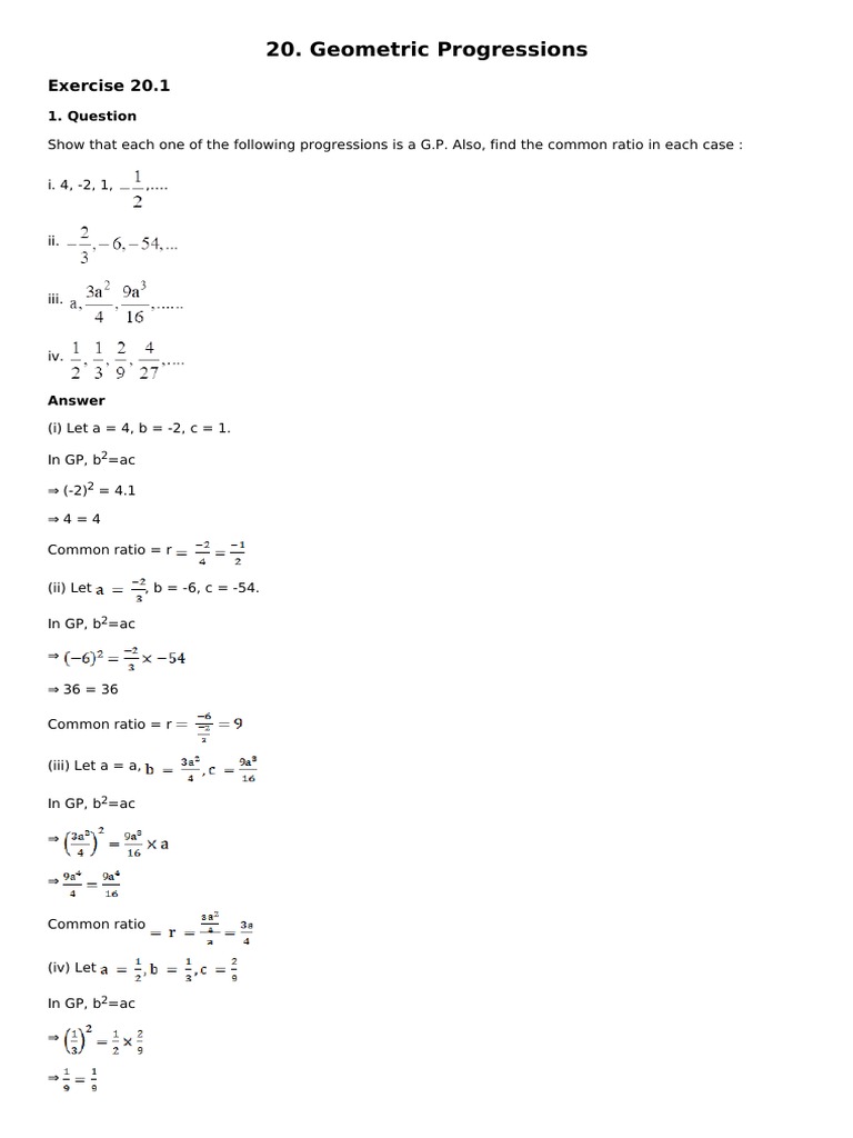 20. Geometric Progressions | PDF | Triangle | Summation