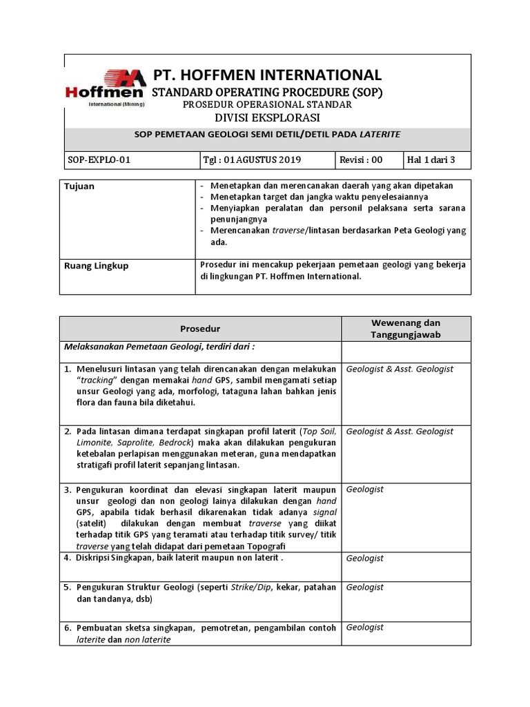 1.eksplorasi Sop Pemetaan Geologi | PDF