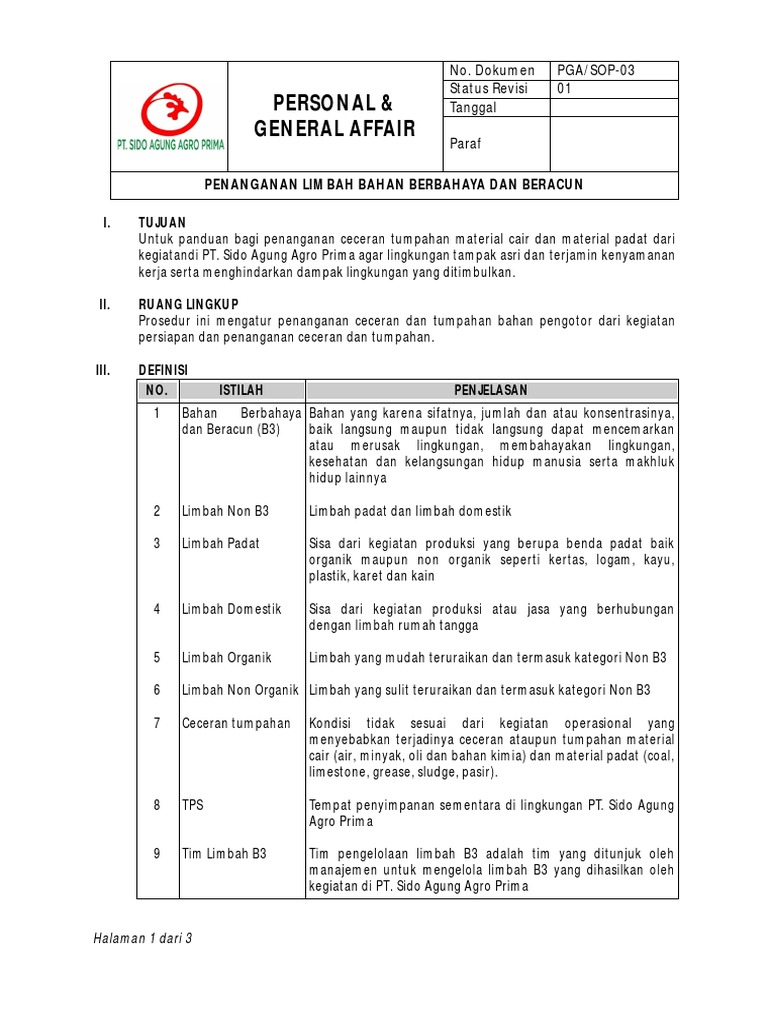 SOP 3 - Limbah b3 | PDF
