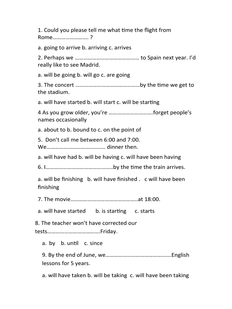 Future Tenses Multiple Choice Test | PDF | History | Poetry