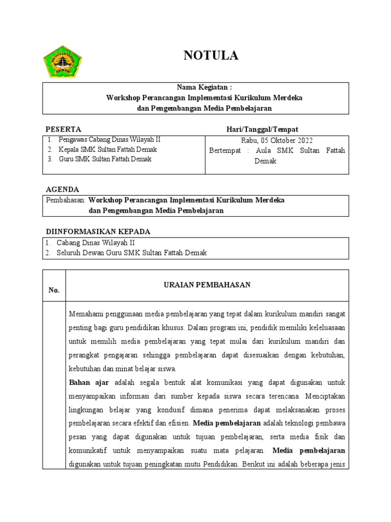 Notulen Ikm Pengembangan Media Pembelajaran | PDF