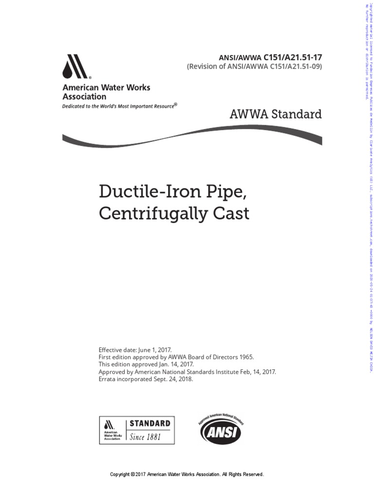 C151 - A21.51-17 - Ductile-Iron Pipe, Centrifugally Cast | PDF C151 - A21.51-17 - Ductile-Iron Pipe, Centrifugally Cast | PDF
